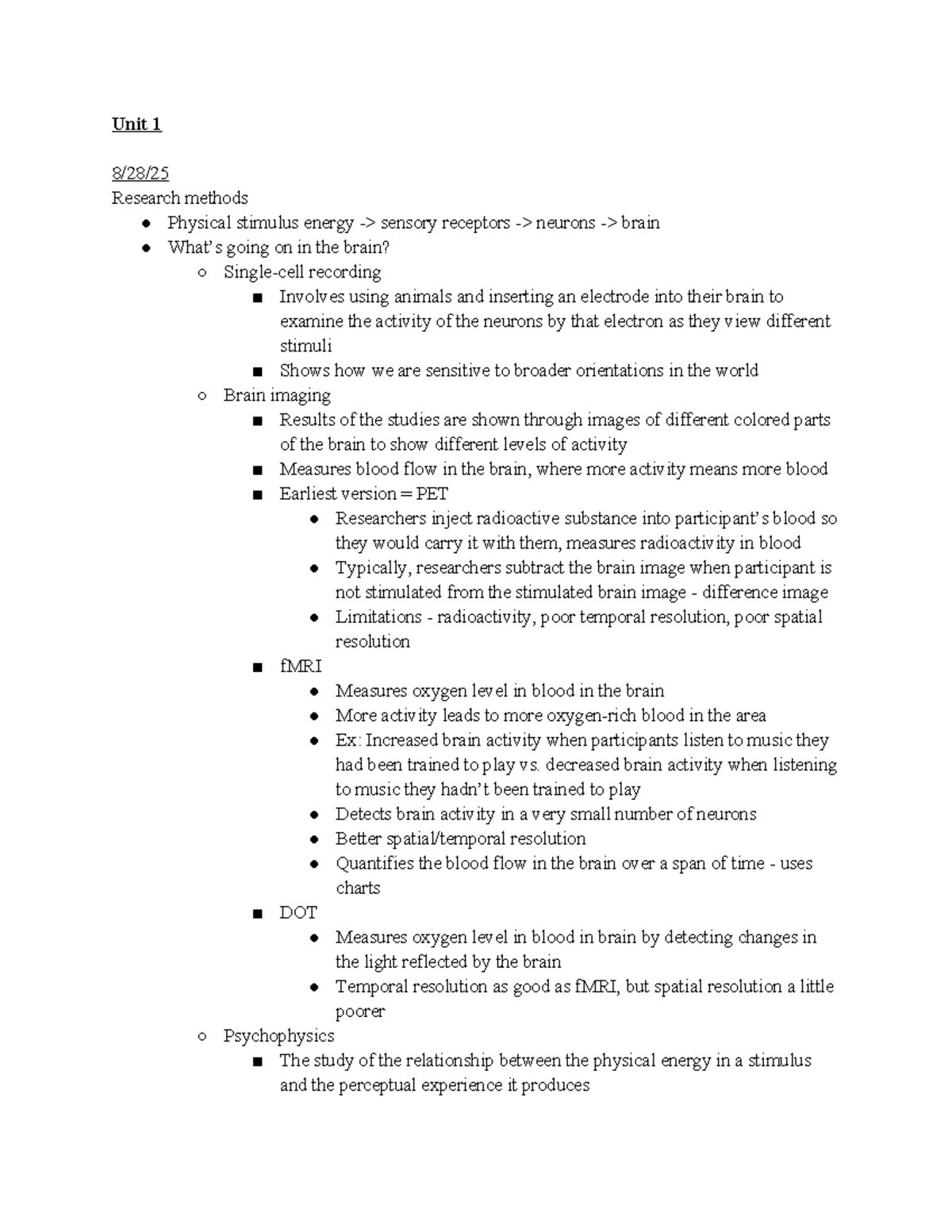 Psychophysics and Visual Perception: Methods & Theories (PSY 101) - Studocu
