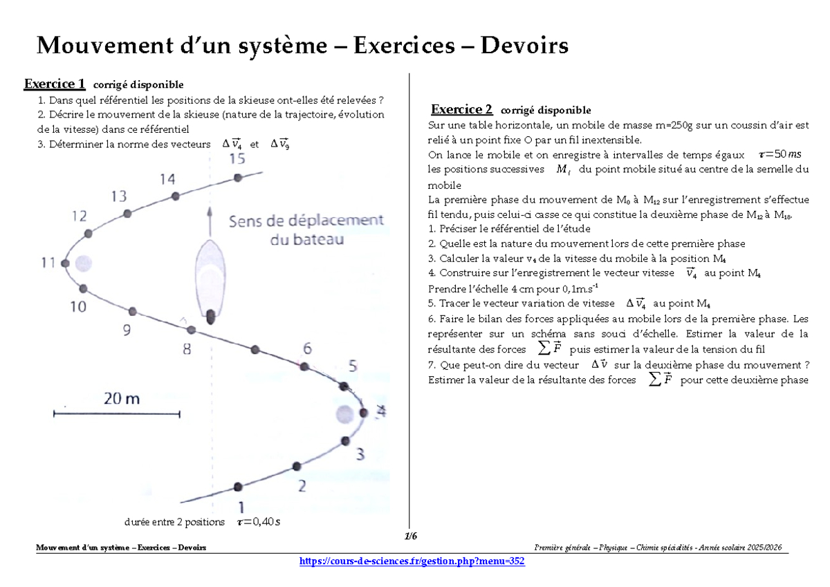 Mouvement Système Exercices Corrigés - Première Générale Physique ...