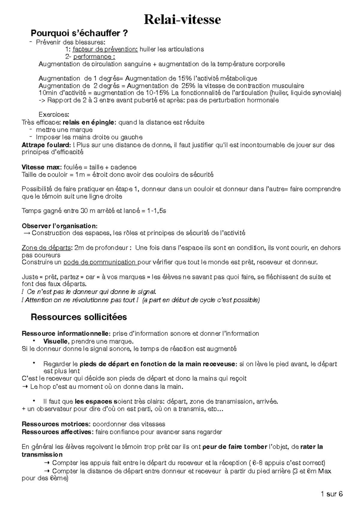 Relais Vitesse - Fiche Oral 1: Prévention des Blessures et Stratégies ...