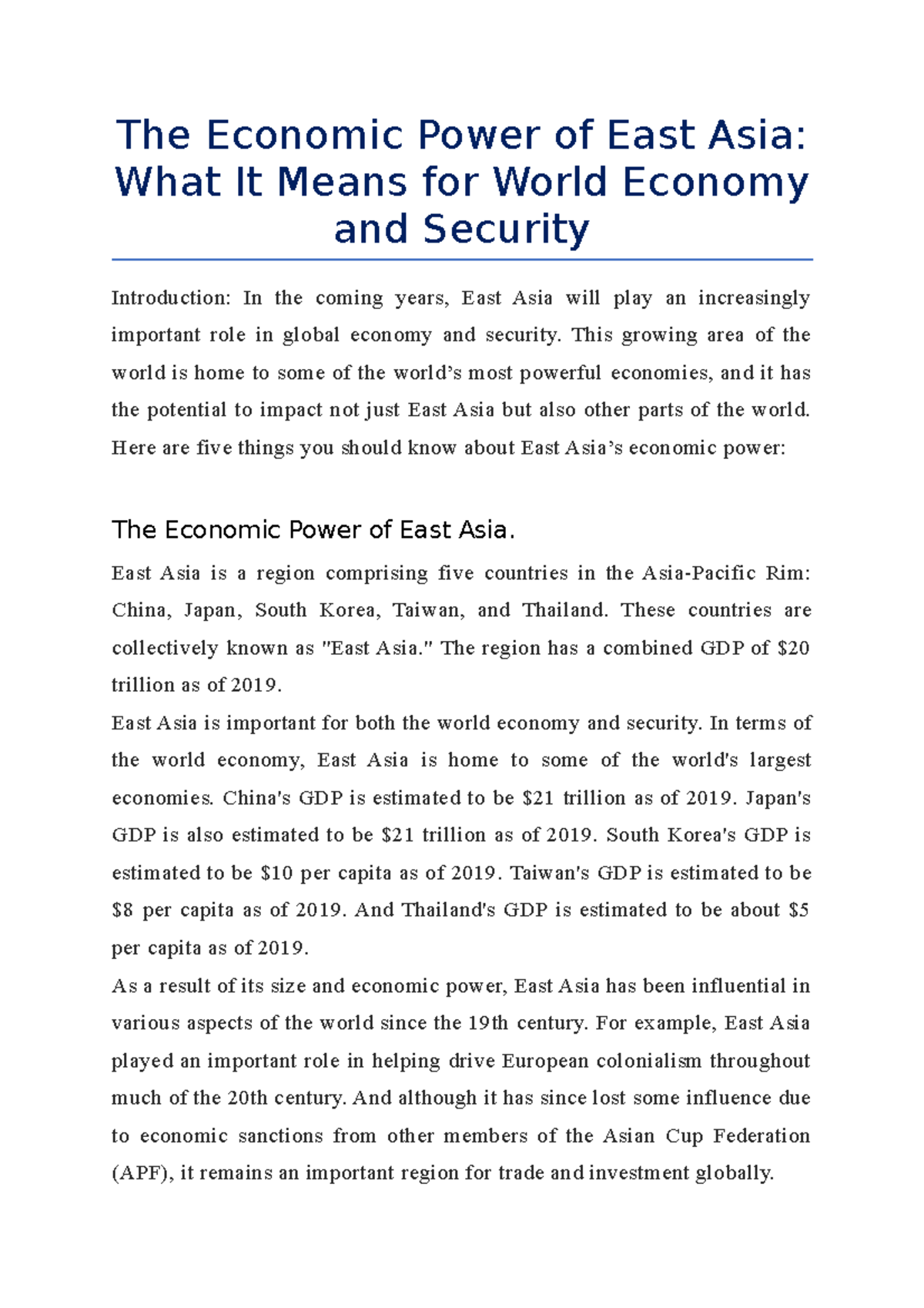 The Economic Power of East Asia, What It Means for World Economy and ...