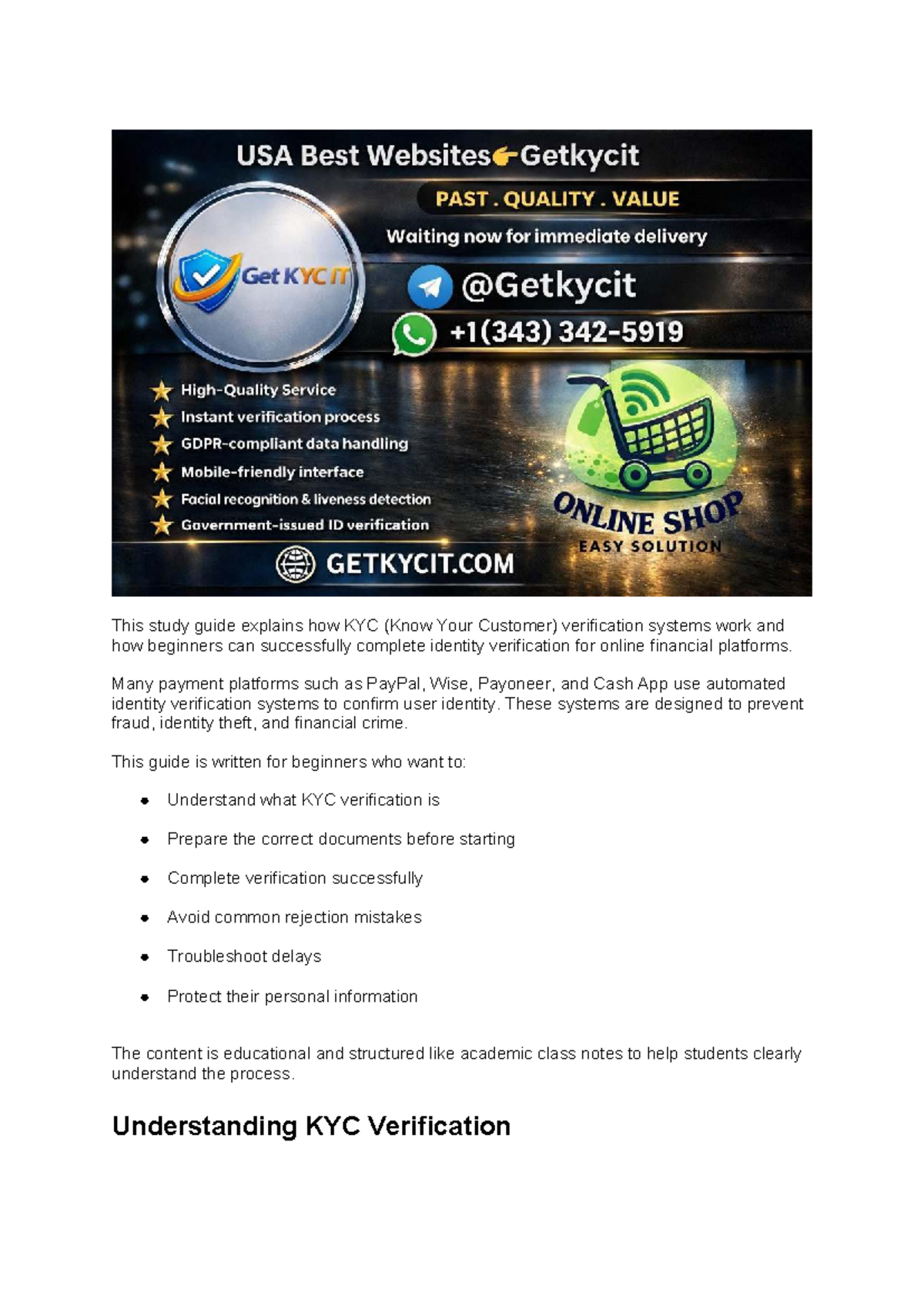 KYC Verification Guide for Beginners: Sumsub KYC 2026 - Studocu