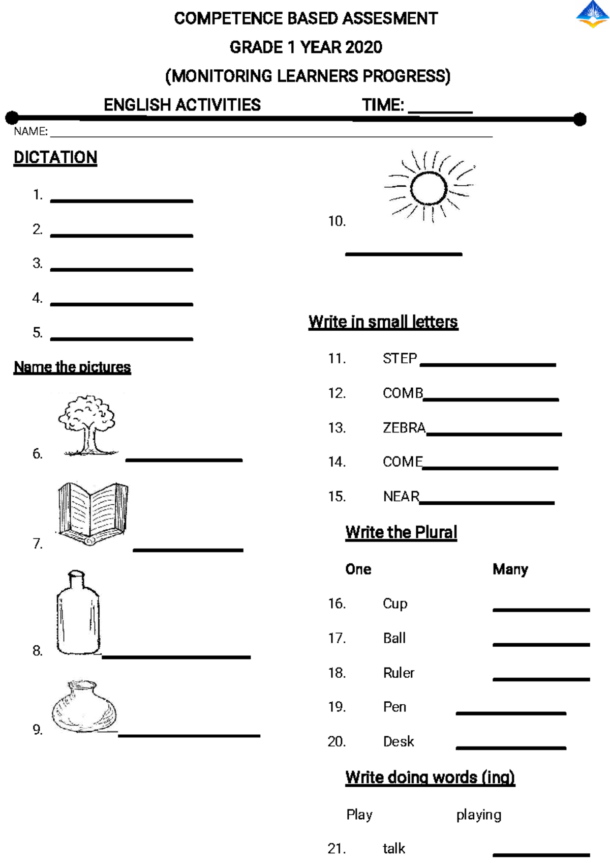Grade 1 English Activities: Competency-Based Assessment 2020 - Studocu