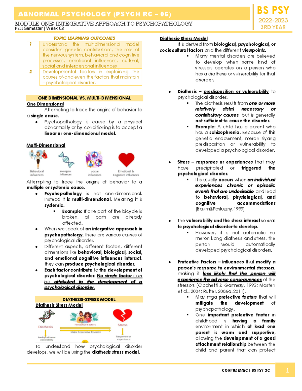 Module 2 An Integrative Approach to Psychopathology - ABNORMAL ...