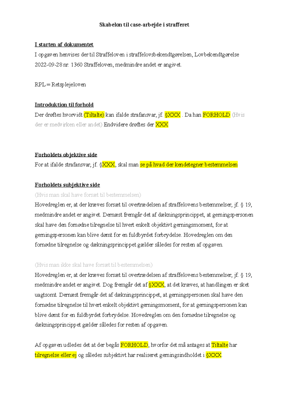 Skabelon til strafferet - Skabelon til case-arbejde i strafferet I ...