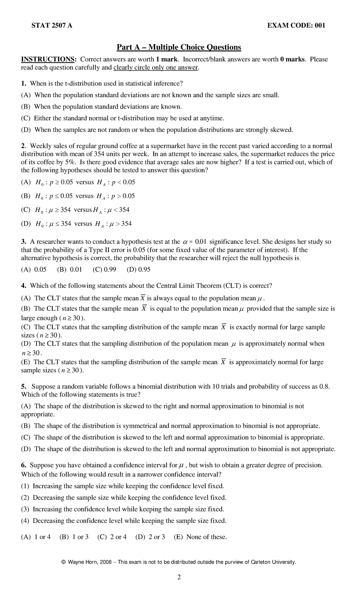 Stat2507 Final Exam Outline: Key Concepts & Questions - Studocu