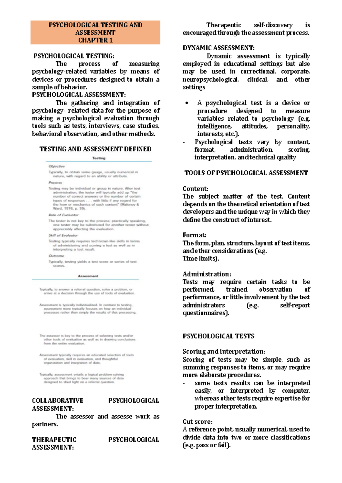 PSY- Assess-W1 - Summary of Psychological Testing & Assessment - Studocu