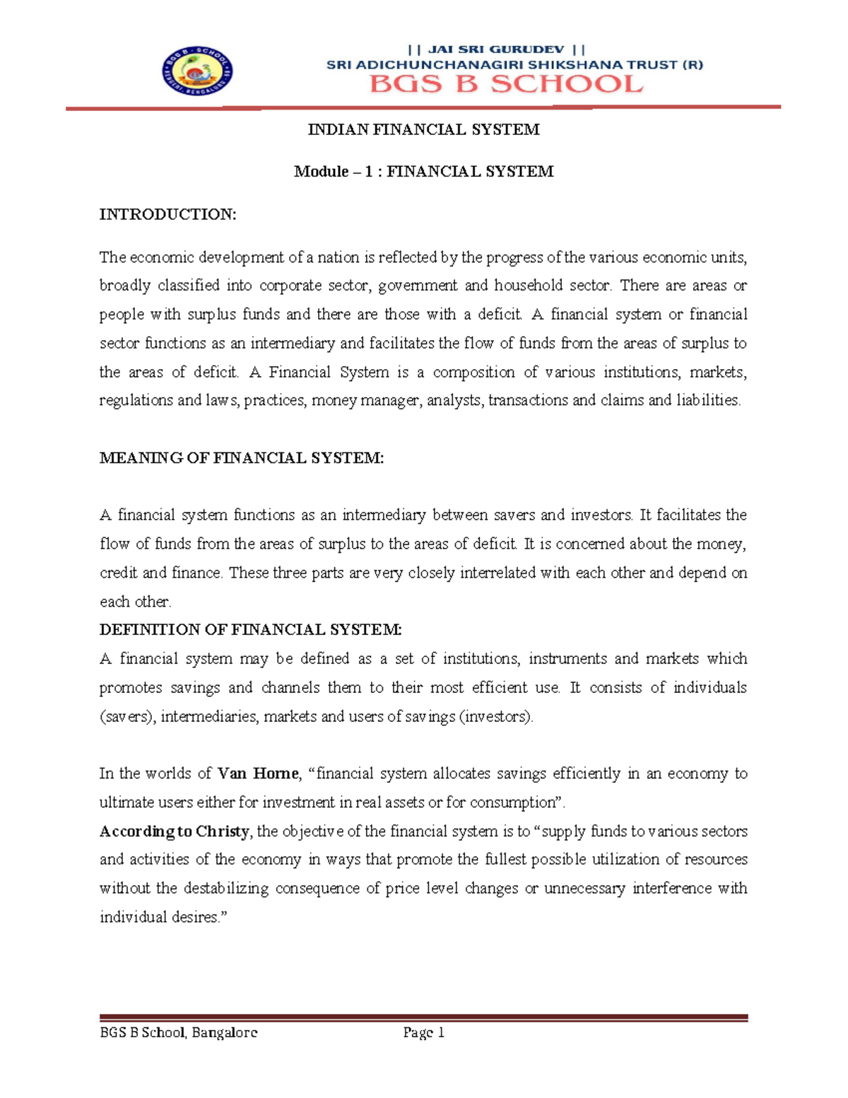 IFS 1st Module Notes: Introduction to Indian Financial System - Studocu