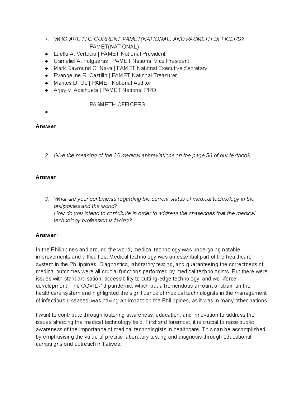 EXAM( Prelims) - help - 1. WHO ARE THE CURRENT PAMET(NATIONAL) AND ...