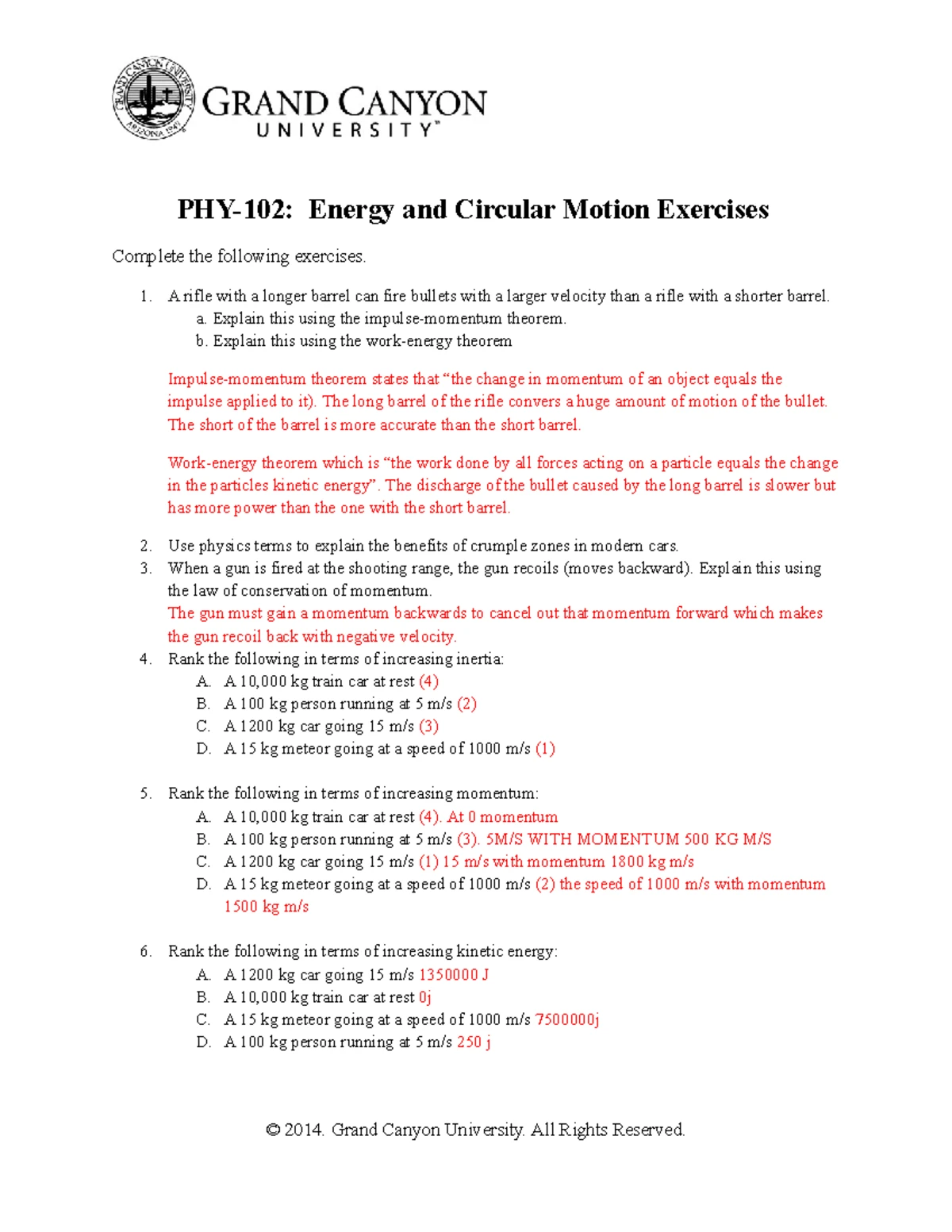 PHY 102 RS Energyand Circular Motion Exercises - PHY-102: Energy and Circular Motion Exercises ...
