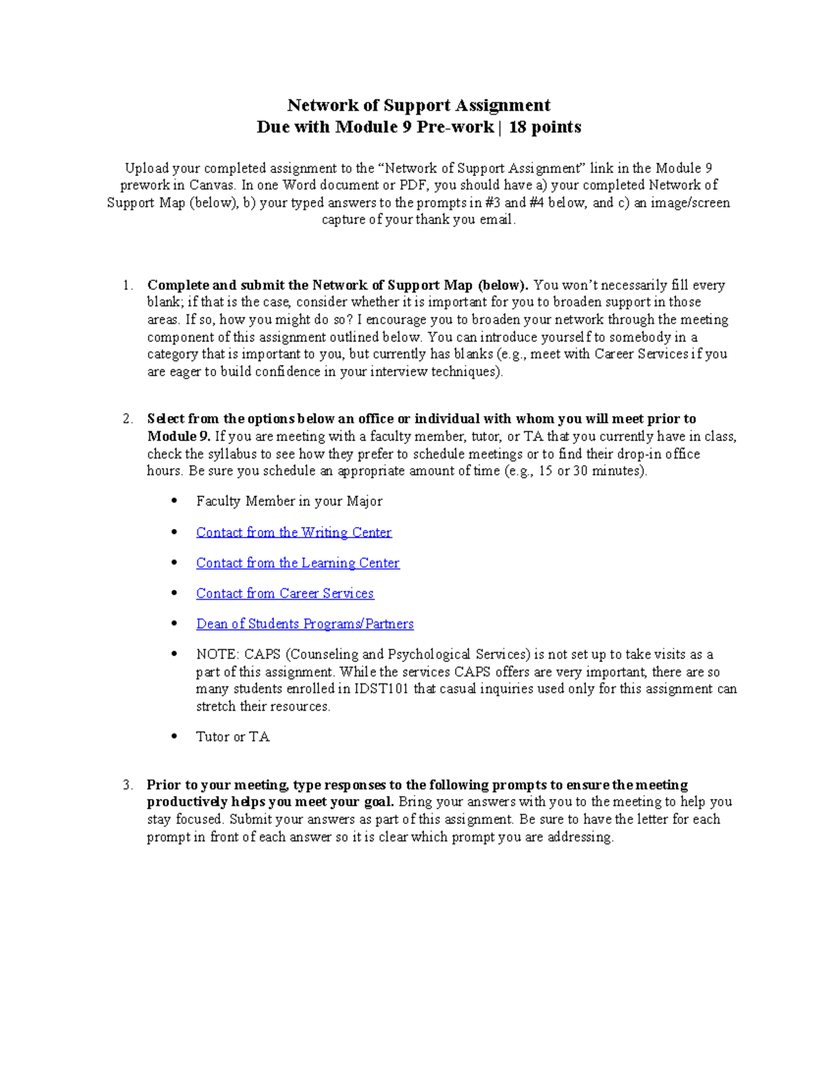 Network of Support Assignment (Module 9) - 18 Points - Studocu