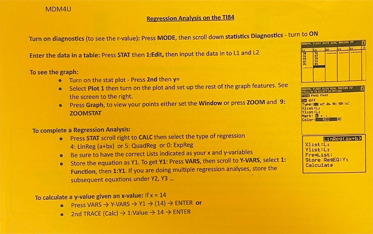 MDM4U Final Exam: TI84 Regression Analysis Guide - Studocu