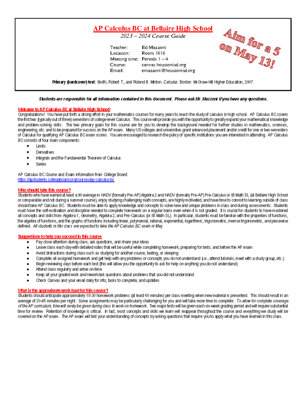 AP Calculus BC Course Guide 2023-2024 at Bellaire High School - Studocu