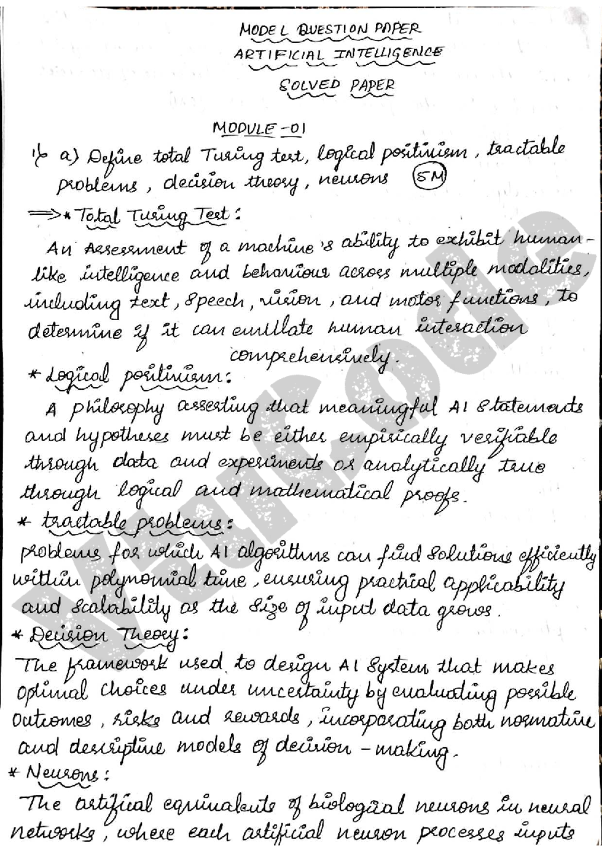 BAD402 Final Exam Model Paper Solutions for Artificial Intelligence ...