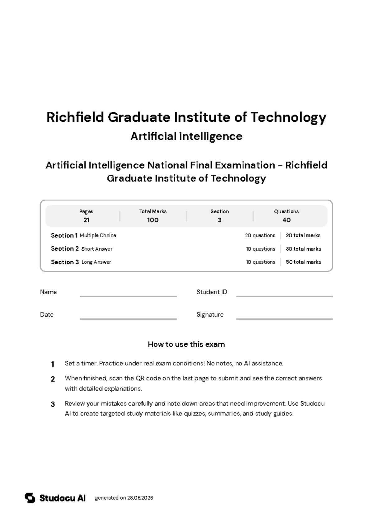 Artificial Intelligence National Final Exam - BSc IT - Studocu
