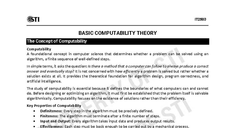 IT2503 Final Exam Notes on Basic Computability Theory - Studocu