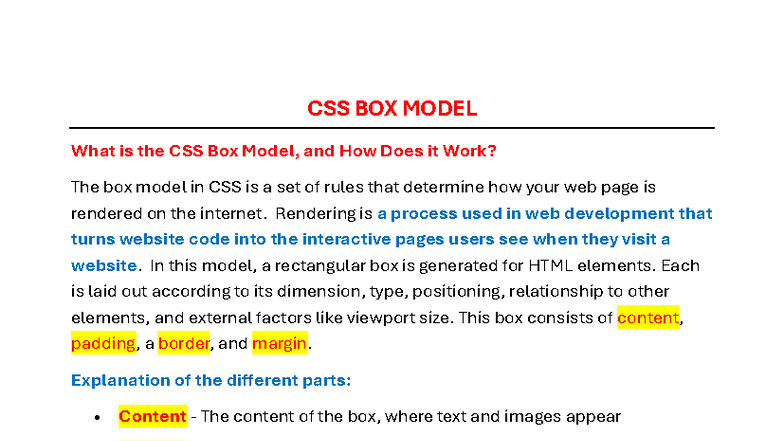 CSS BOX MODEL: Understanding the CSS Box Model and Its Components - Studocu
