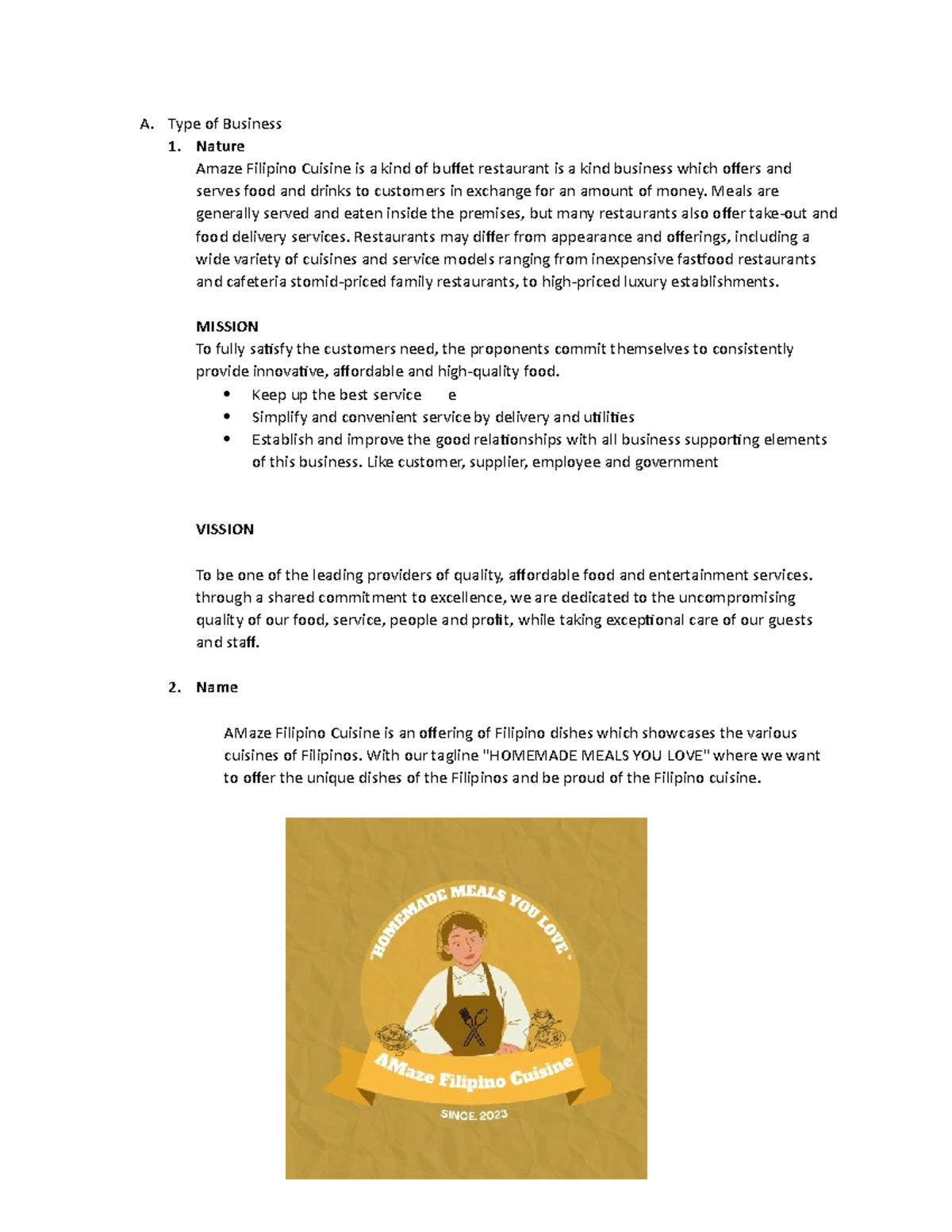 Types OF Business - asa - A. Type of Business 1. Nature Amaze Filipino ...