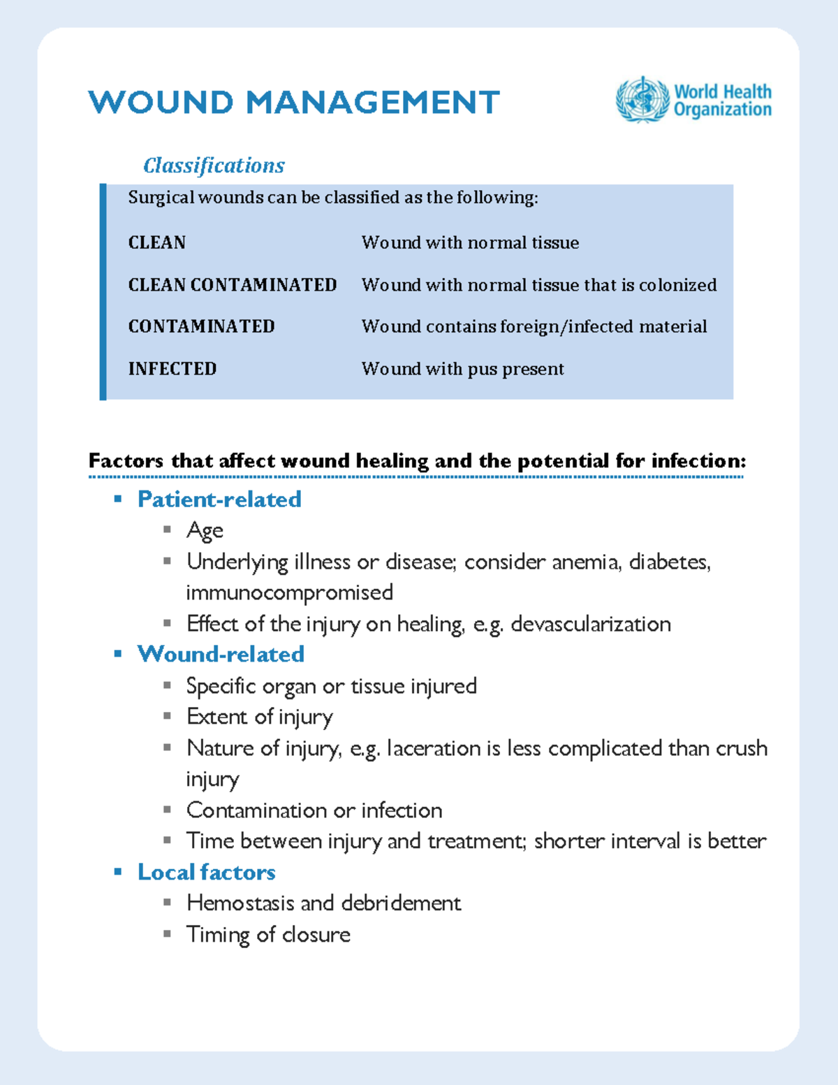 WOUND MANAGEMENT: Classifications and Surgical Techniques - Studocu