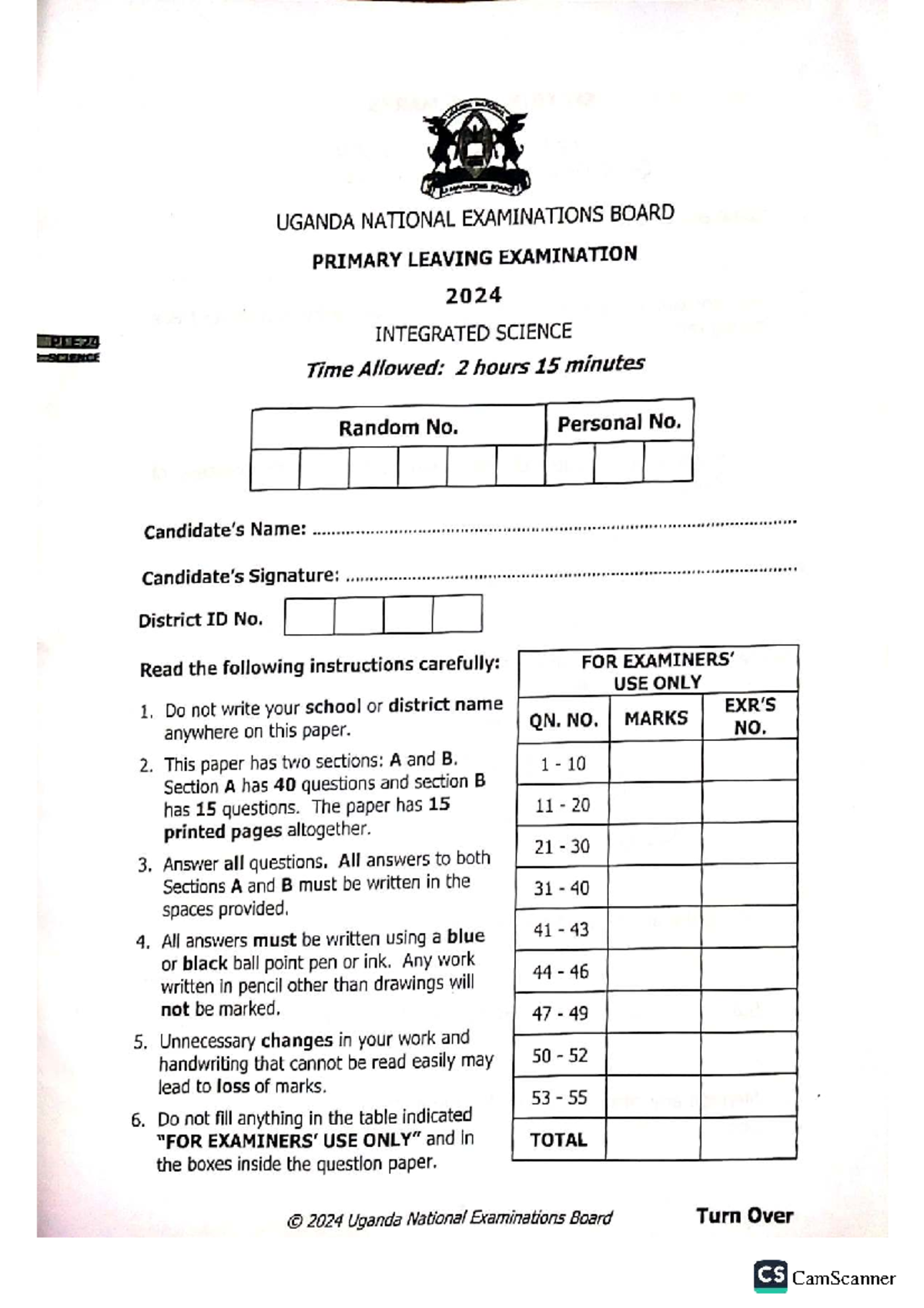 2024 PLE Integrated Science Examination Paper - Uganda National Exams ...