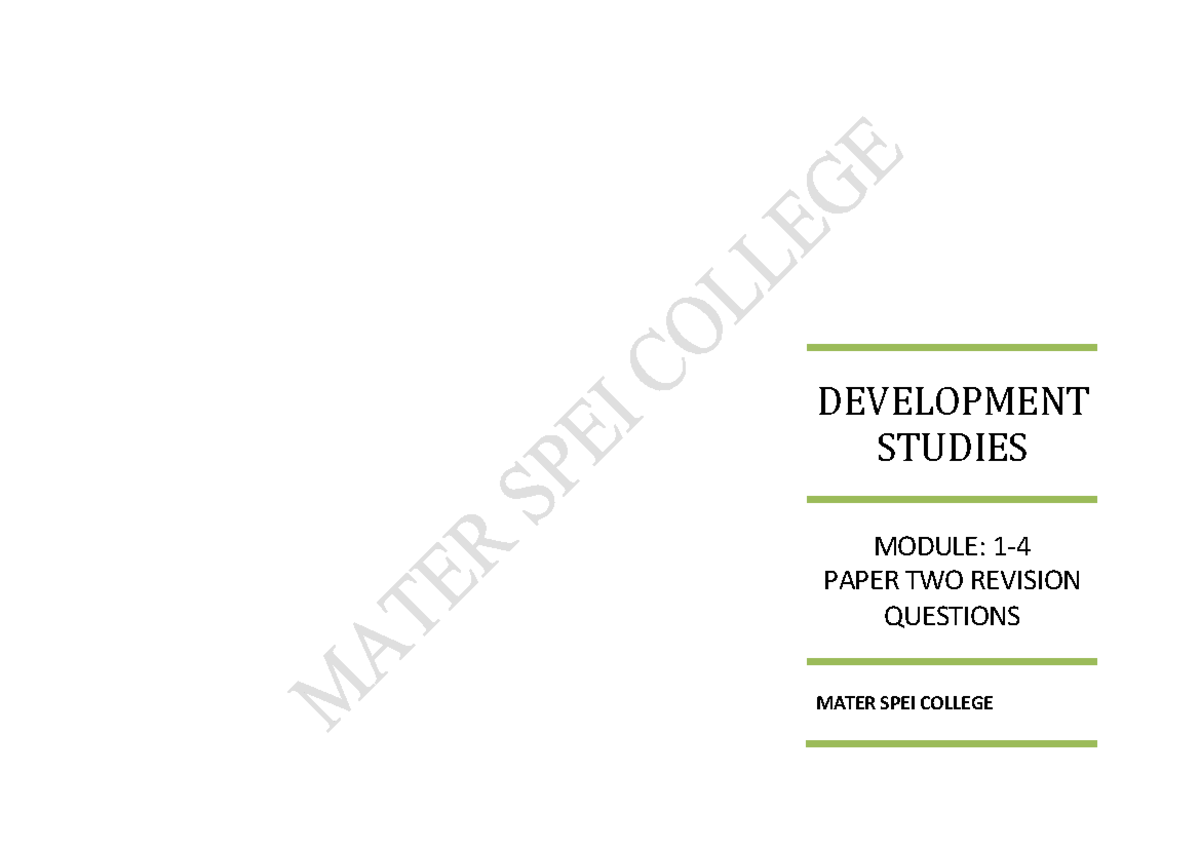 MSC Development Studies Paper 2 Revision Questions for Modules 1-4 - Studocu