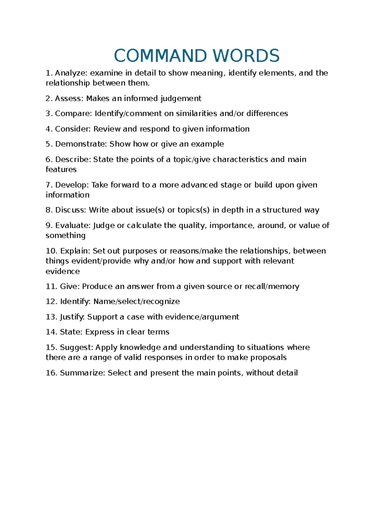 AICE Command Words Guide for Exam Preparation and Assessments - Studocu