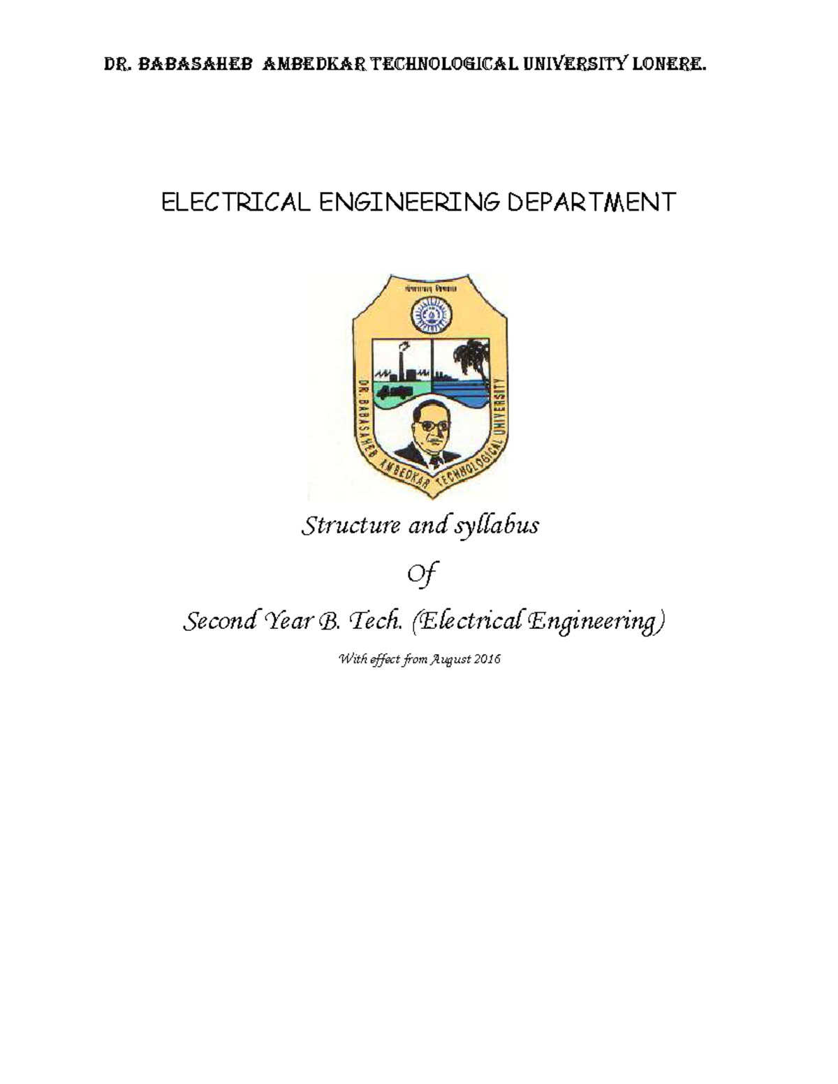 Second Year B. Tech. Syllabus - Electrical Engineering (Aug 2016) - Studocu