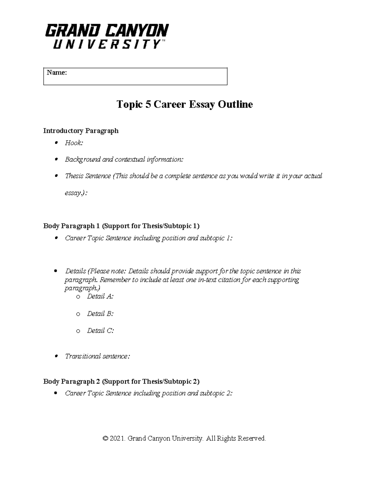 UNV-303-RS-T5-Career Essay Outline & Structure Guide - Studocu