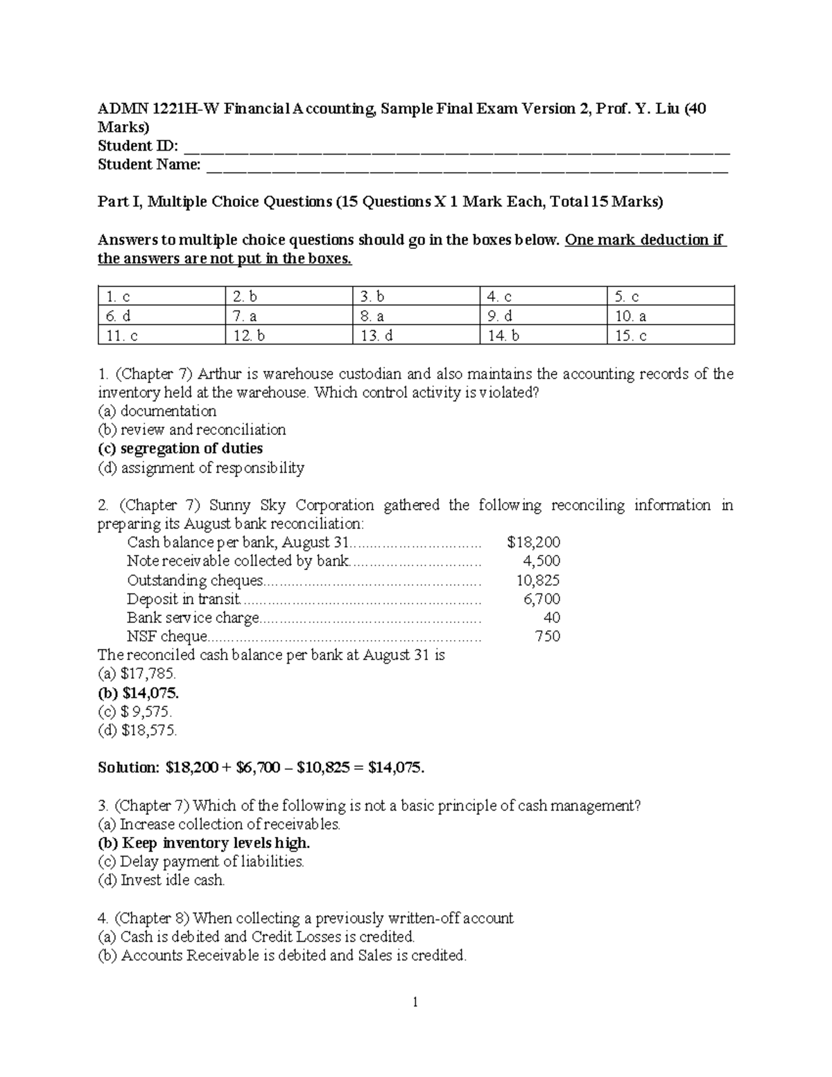 ADMN 1221H-W Financial Accounting Sample Final Exam Solutions 2024WI ...