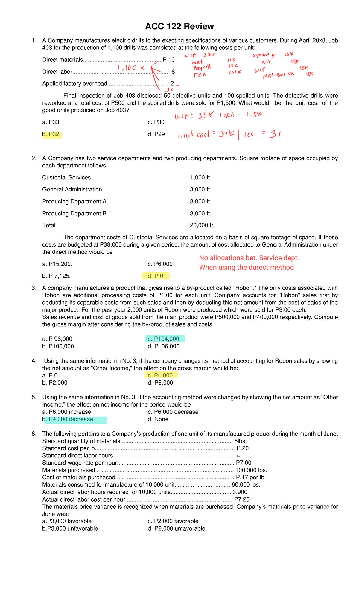 ACC-122 Final Exam Review: Key Concepts and Practice Problems - Studocu