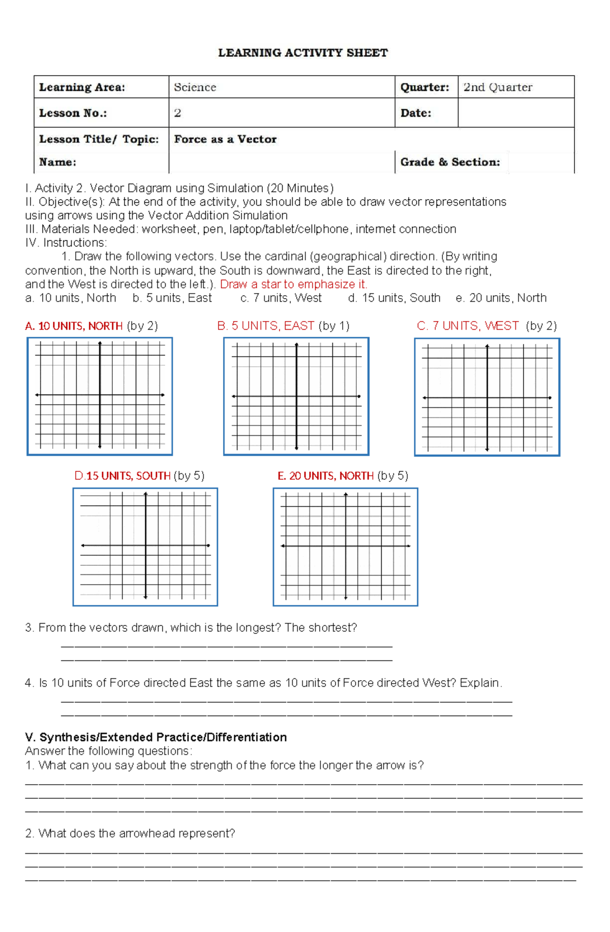 Act - ACTIVITY FOR FORCE - I. Activity 2. Vector Diagram using ...