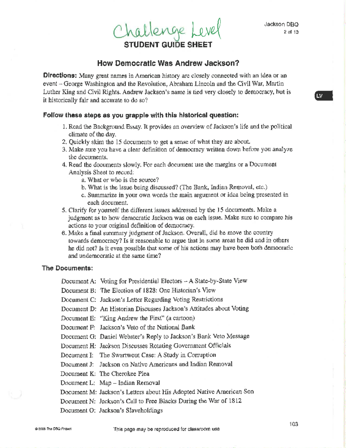 How Democratic Was Andrew Jackson? A DBQ Analysis (Challenge 15) - Studocu