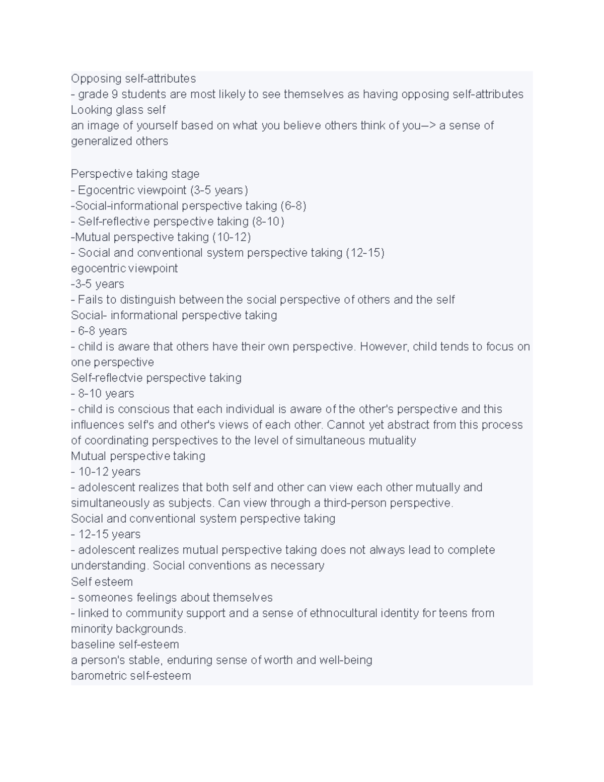 Psych 3AB3 final exam - Opposing self-attributes grade 9 students are ...