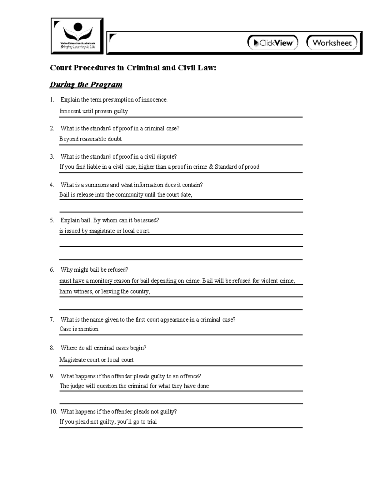 Court Procedures in Criminal and Civil Law: Key Concepts and Standards ...