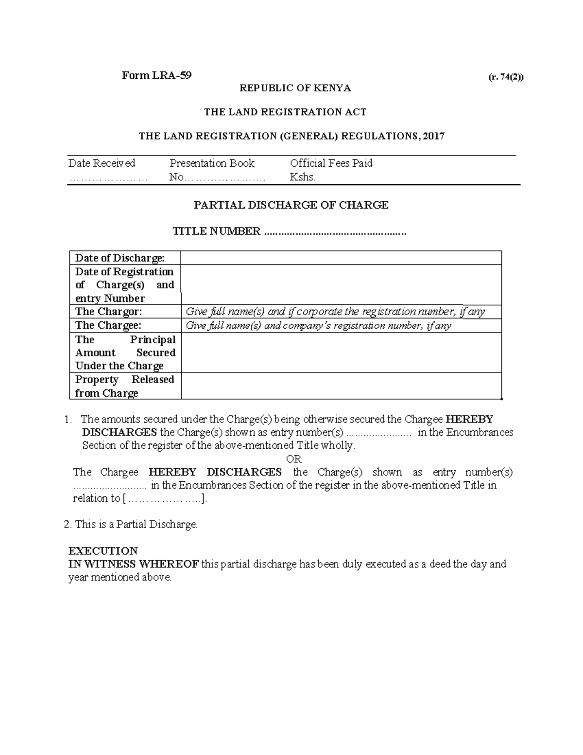 Form LRA 59 - Partial Discharge of Charge Document Guide - Studocu