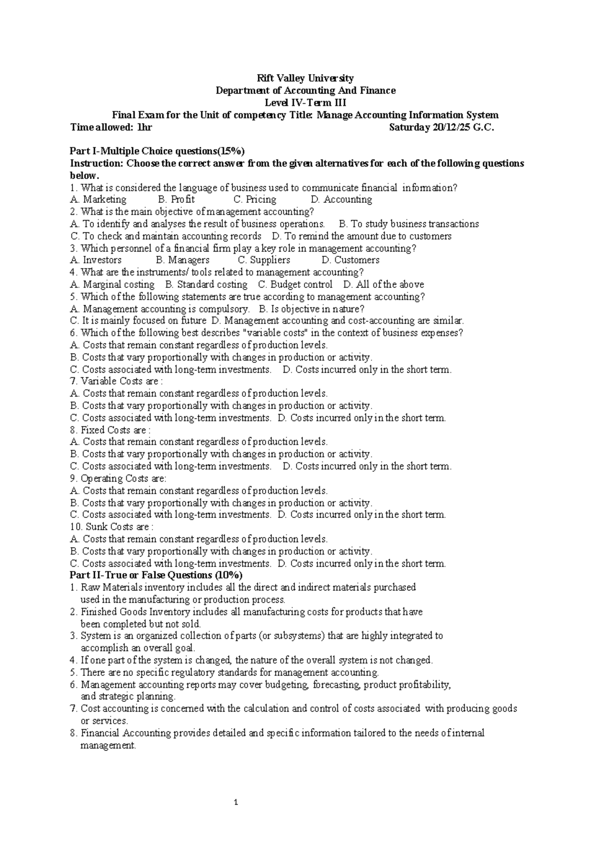 MIS 101 Final Exam Notes: Manage Accounting Information System - Studocu