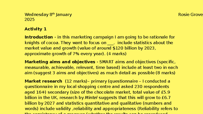 Unit 2: Developing a Marketing Campaign Notes - Knights of Cocoa - Studocu