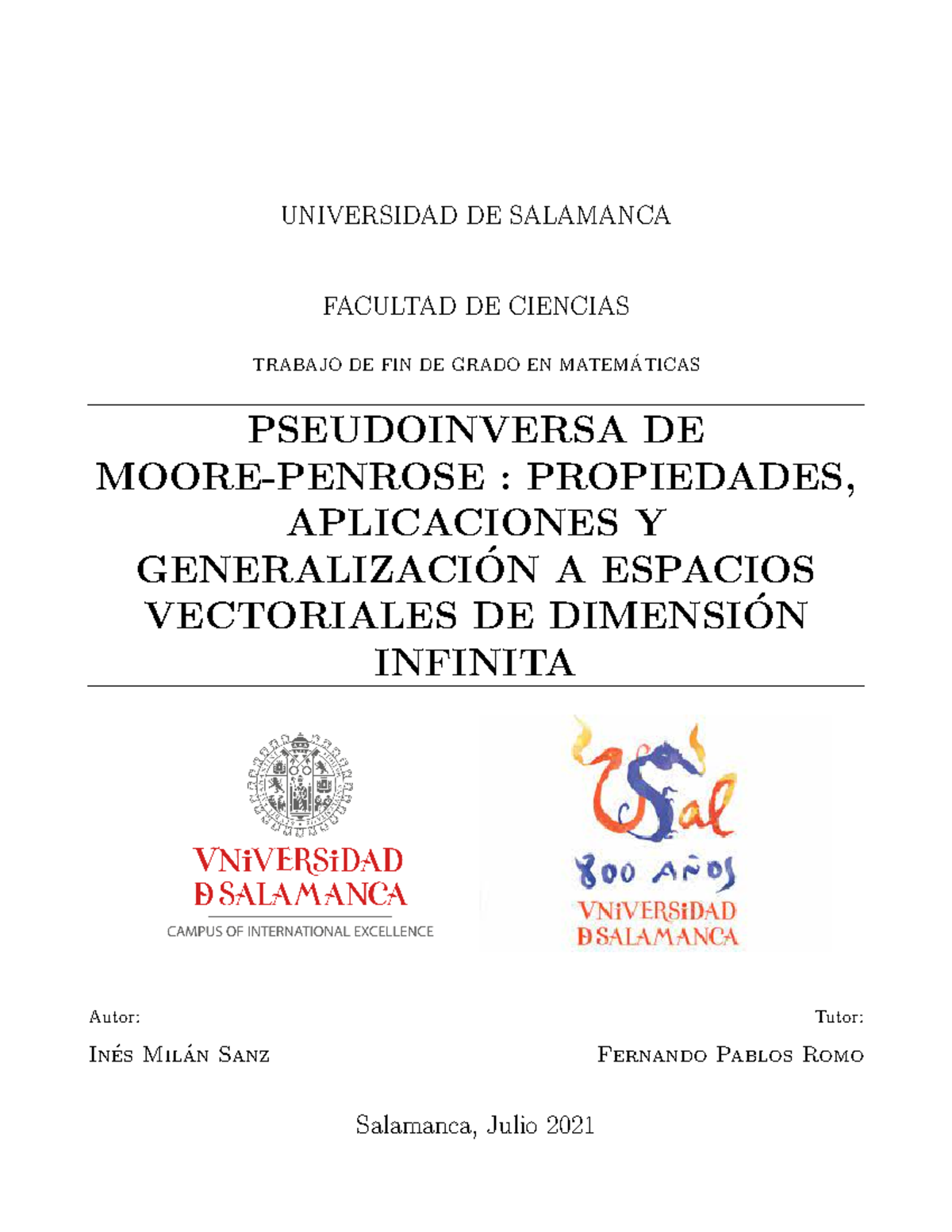 Trabajo de Fin de Grado en Matemáticas: Pseudoinversa de Moore-Penrose ...