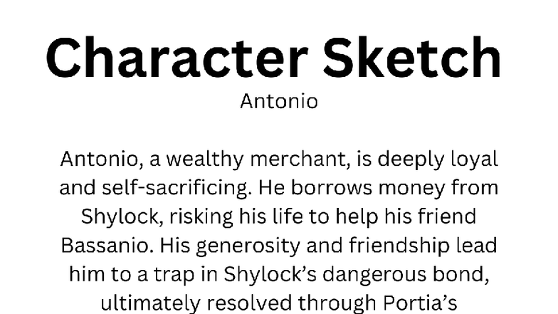 Character Sketch: Antonio and Bassanio in The Merchant of Venice - Studocu