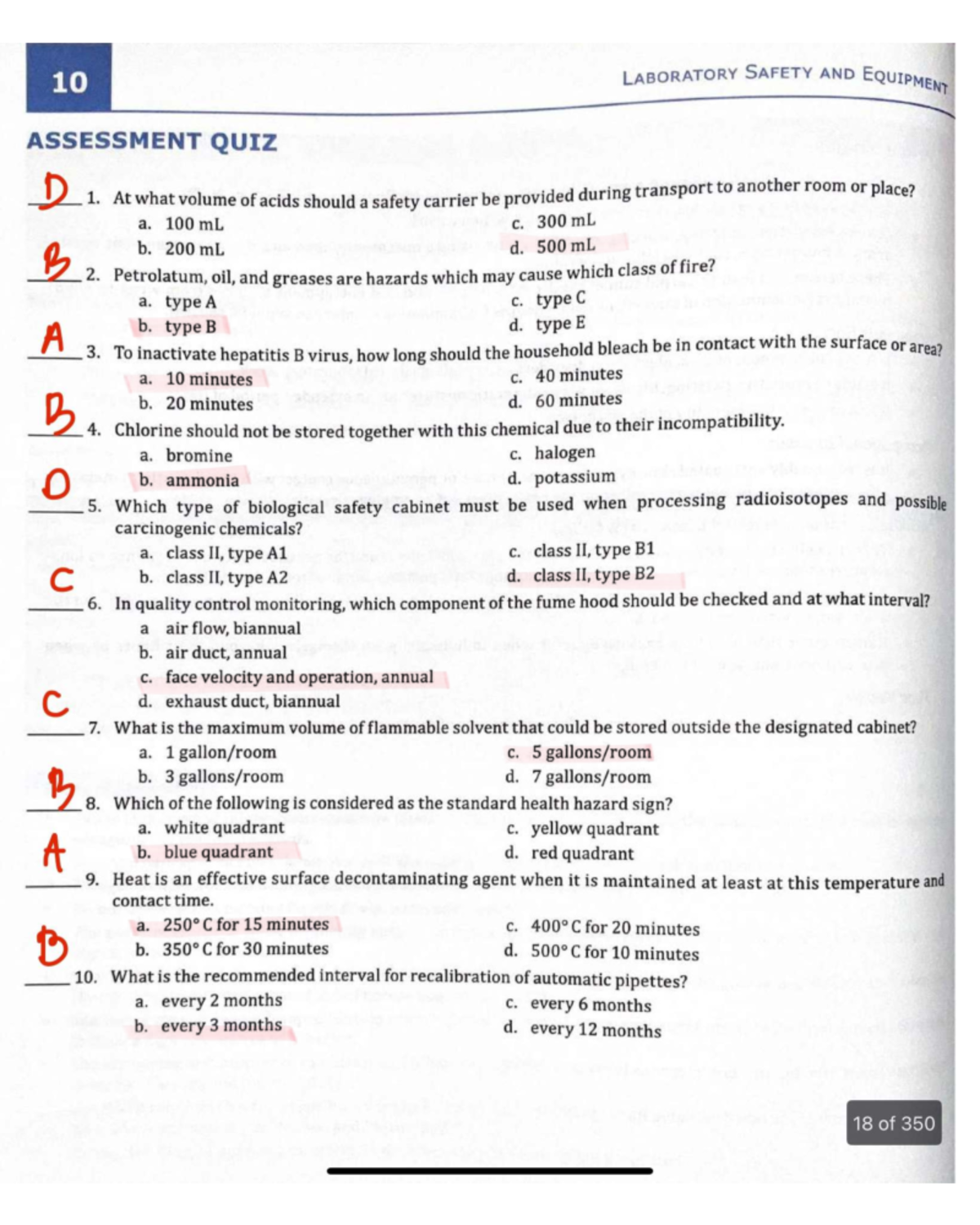 Laboratory Safety and Equipment Assessment Quiz D (Course Code: RODZ ...