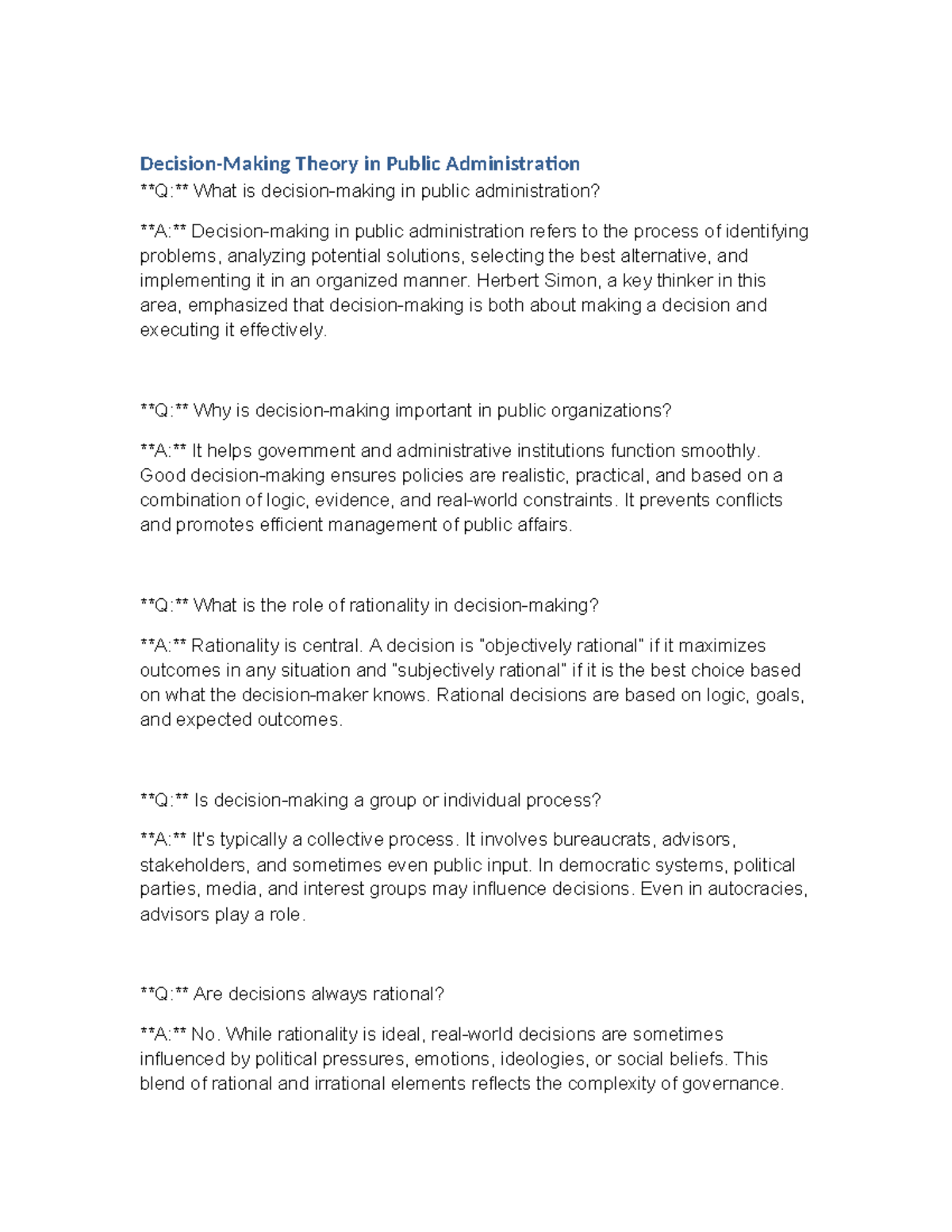 Decision Making Theory in Public Administration: Key Concepts & Models ...