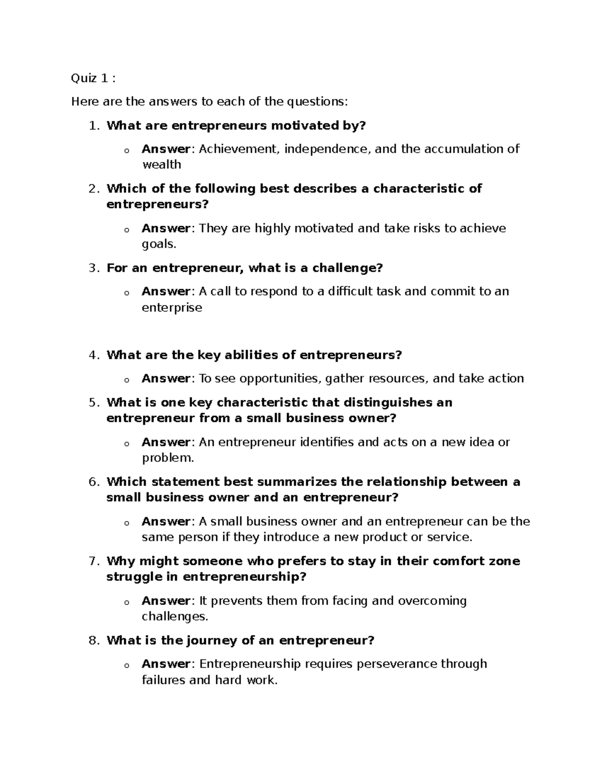 Quiz Mid: Entrepreneurship Answers and Key Concepts - Studocu