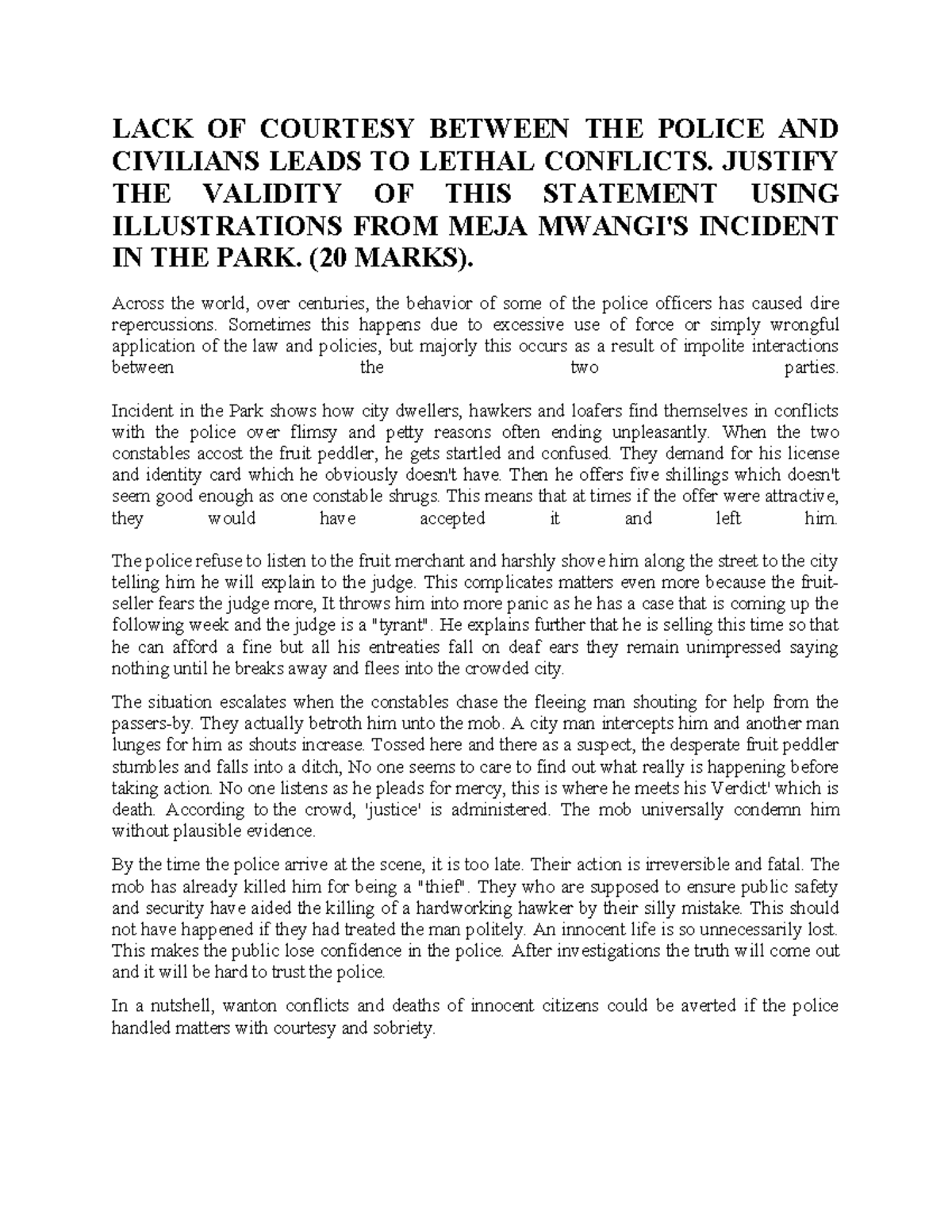 Justification of Police-Civilian Conflicts: A Case Study of Mwangi's ...