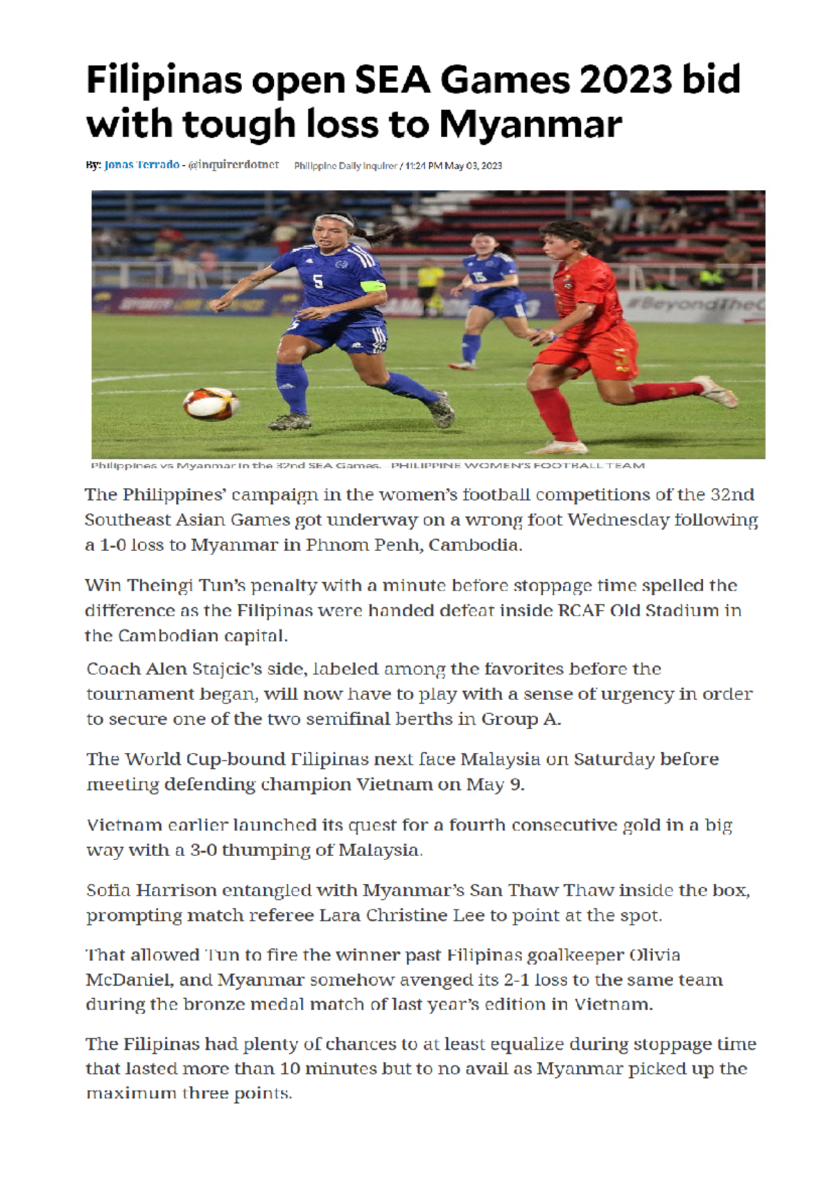 Sports Article - and each is often referred to with a corresponding ...