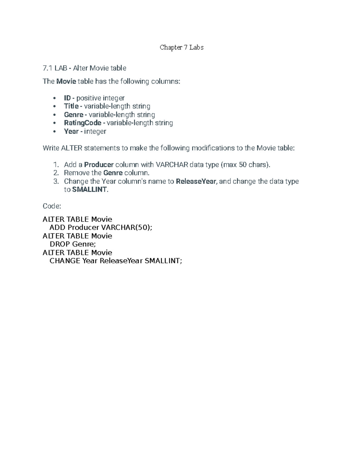 Chapters 7 & 8 Labs SQL Cheat Sheet for DBMS Course - Studocu
