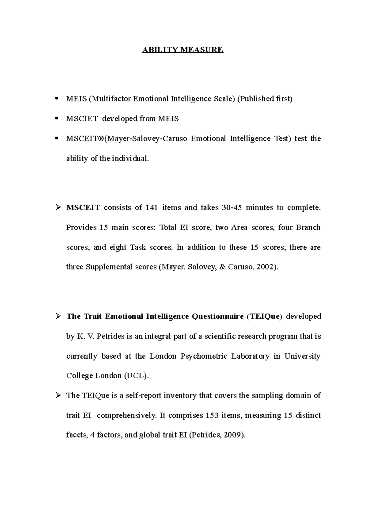 Emotional Intelligence Assessment Overview - ABT 101 - Studocu