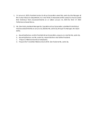 Draft Memo Examples - On January 4, 2023, President Jordan Sy of Jay ...