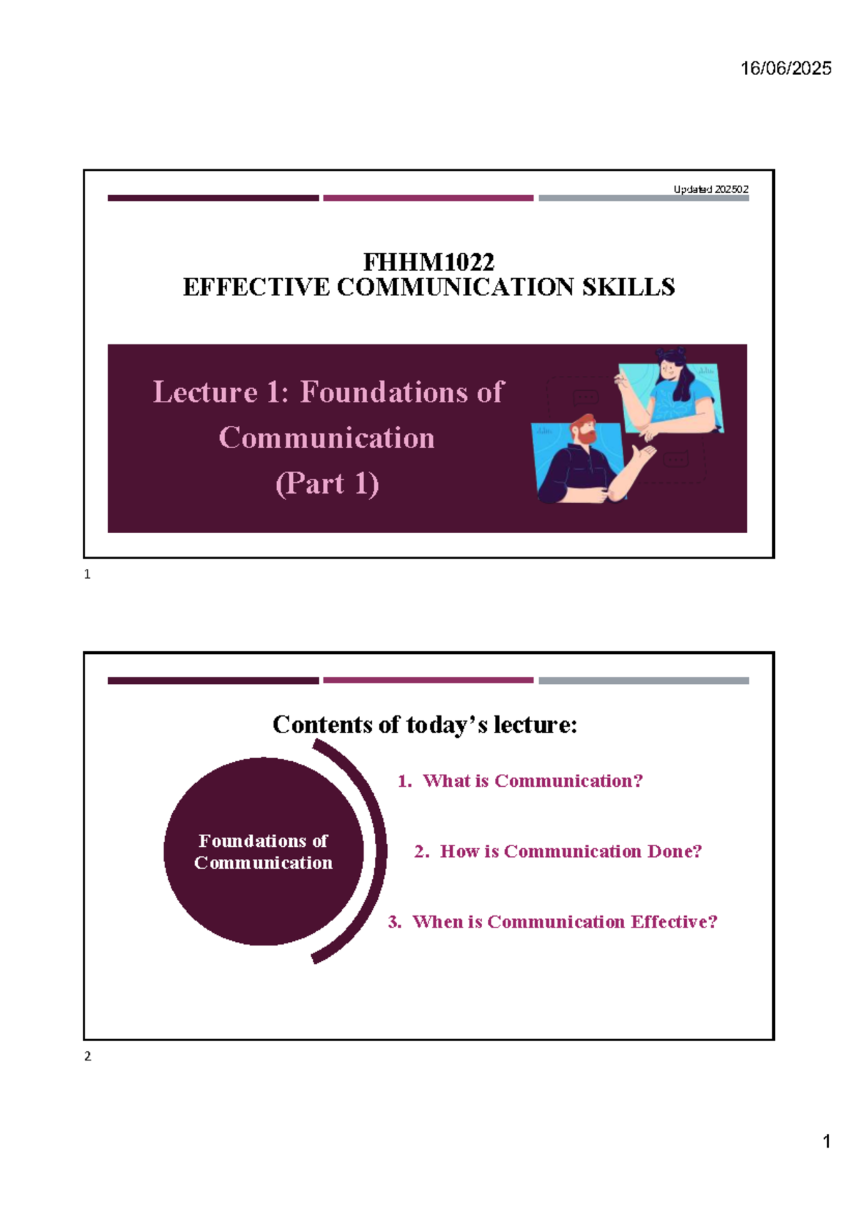 202502 FHHM1022 Effective Communication Skills Lecture 1: Foundations ...