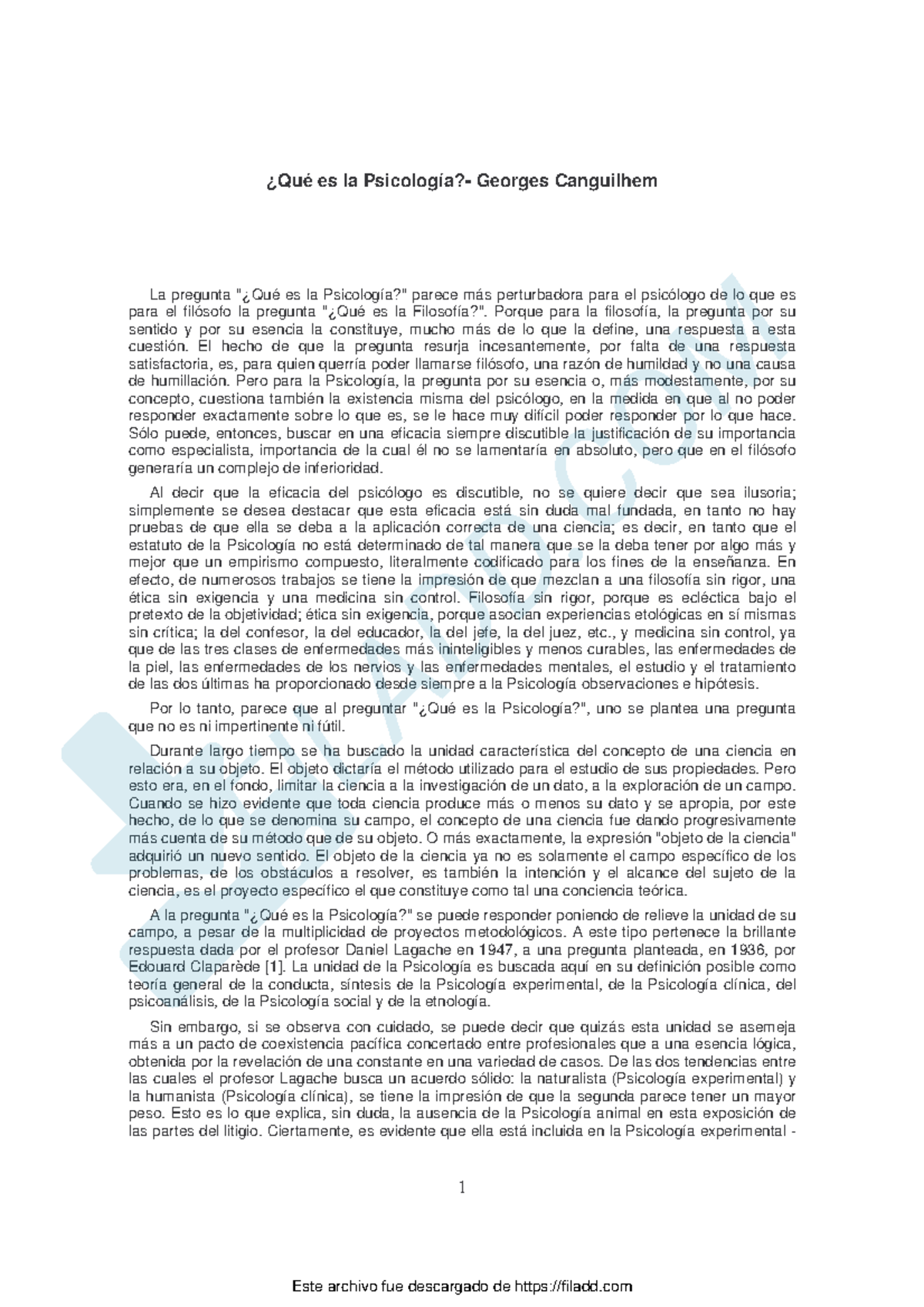 Texto 3 Canguilhem G 2009 Que es la Psicologia U1 - ¿Qué es la Psicología?- Georges Canguilhem ...