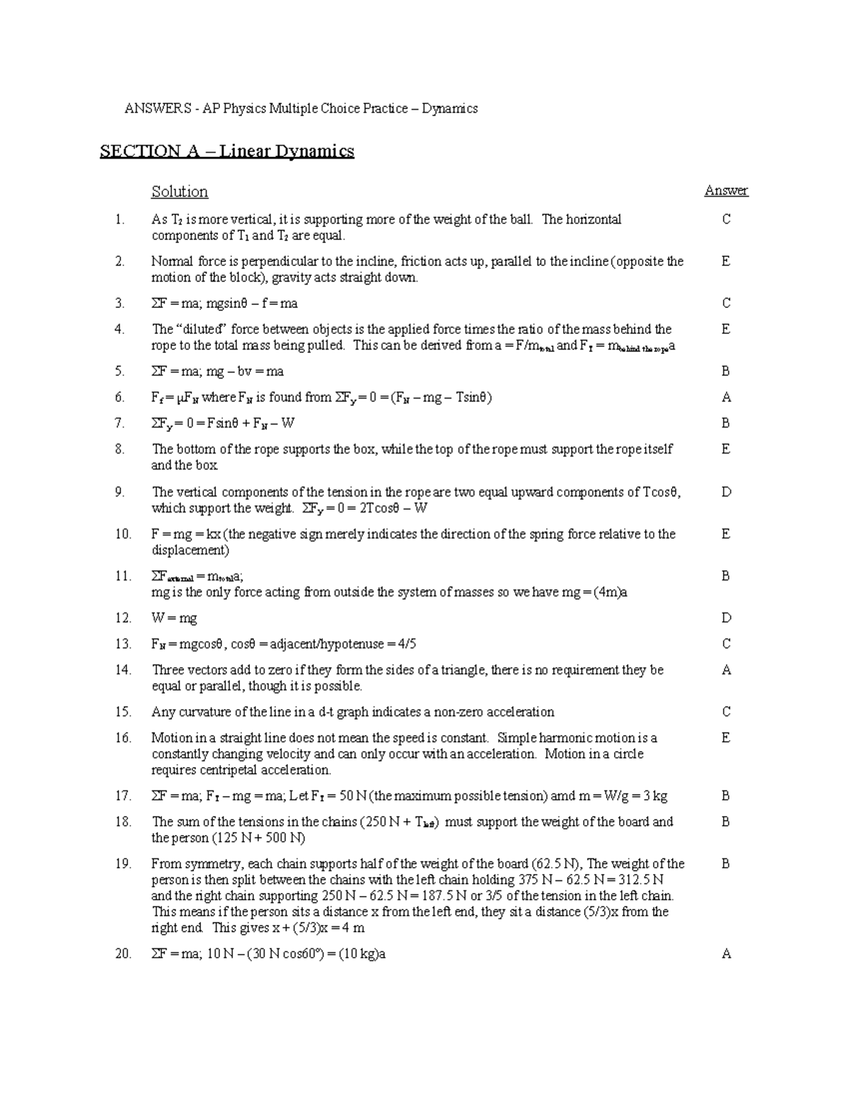 2c-Dynamics MC practice problems- Answers - ANSWERS - AP Physics ...