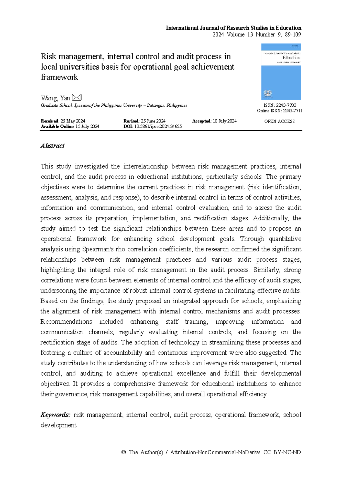 Risk Management, Internal Control, and Audit Process in Local ...